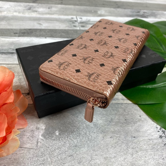 MCM | Bags | Mcm Champagne Rose Gold Zip Wallet Large | Poshmark